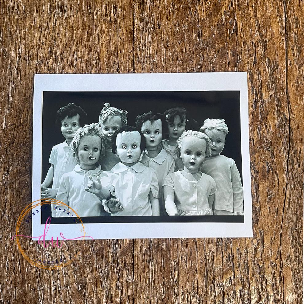 Creepy Invitation, From the gang, Creepy Doll Card – artist Debbie Wubben